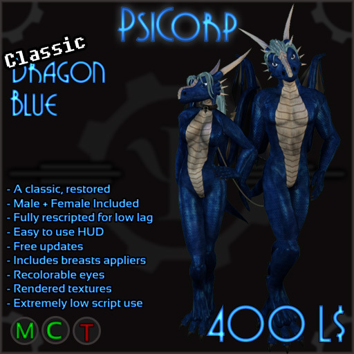 Second Life Marketplace - PsiCorp Classic Dragon Avatar - Blue