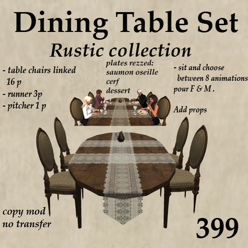 Second Life Marketplace - MaMia-*BOX Rustic lounge dining table set set