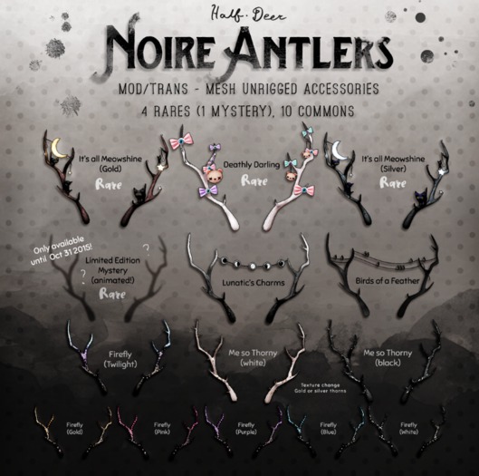 Second Life Marketplace - +Half-Deer+ Noire Antlers - Firefly (Blue)