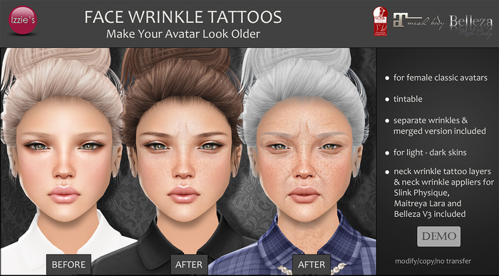 Second Life Marketplace - Izzie's - Face Wrinkle Tattoos