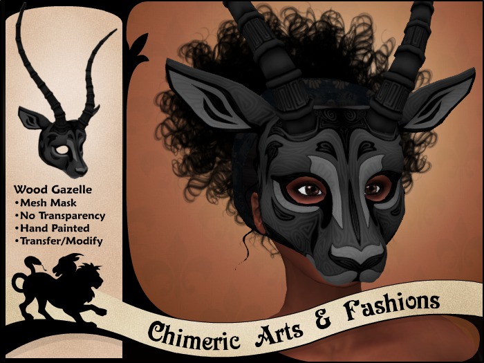 Second Life Marketplace - Wood Gazelle Mask (Black)