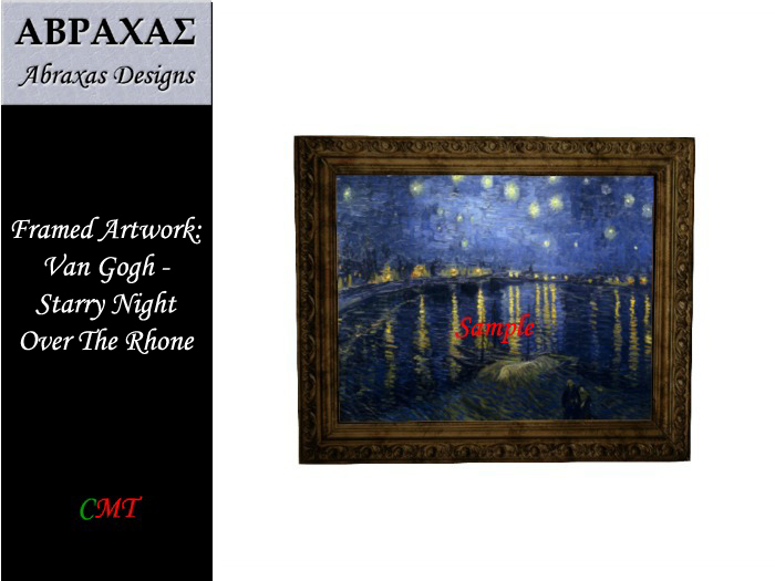 Second Life Marketplace - Framed Artwork: Van Gogh - Starry Night Over ...