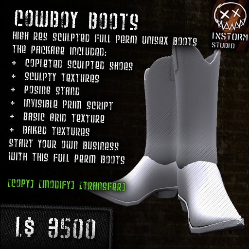 Second Life Marketplace - InStorm Cowboy Boots - unisex - with baked ...