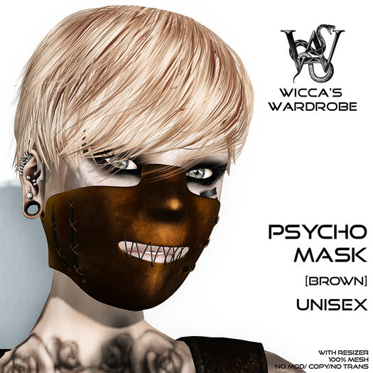 Second Life Marketplace - Wicca's Wardrobe - Psycho Mask [Brown] [BOXED]