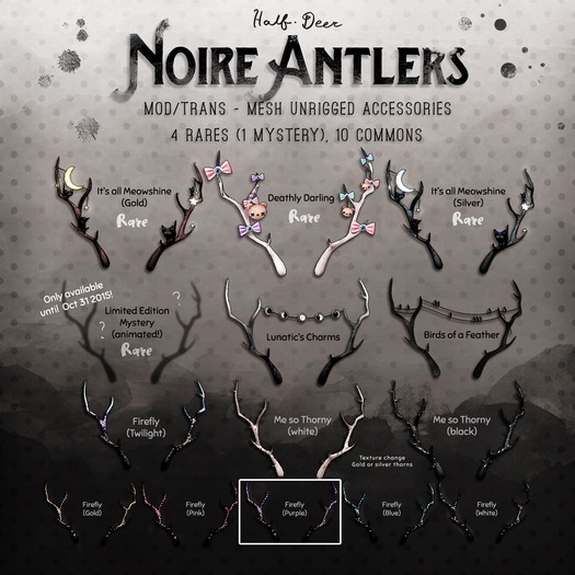 Second Life Marketplace - +Half-Deer+ Noire Antlers - Firefly (Purple)