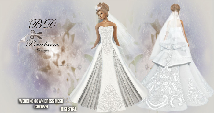 Second Life Marketplace - Braham Design Wahite Kristal Wedding Gown ...