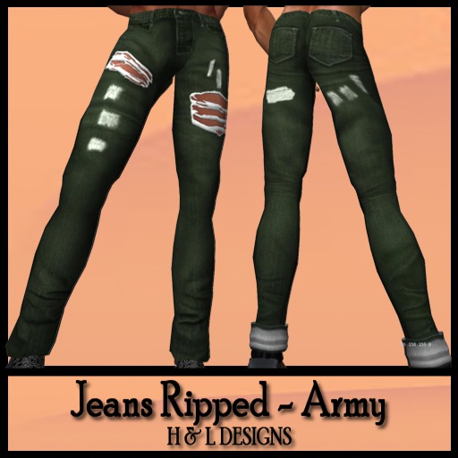 Second Life Marketplace - HD Jeans Ripped - Army (Boxed) 3