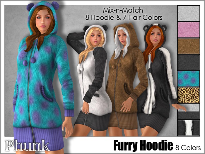 Second Life Marketplace - [Phunk] Womens Furry Hoodie (8 Colors)