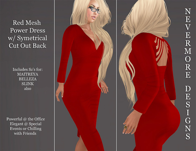 Second Life Marketplace - Nevermore Red Deep Cleavage Slim dress w ...