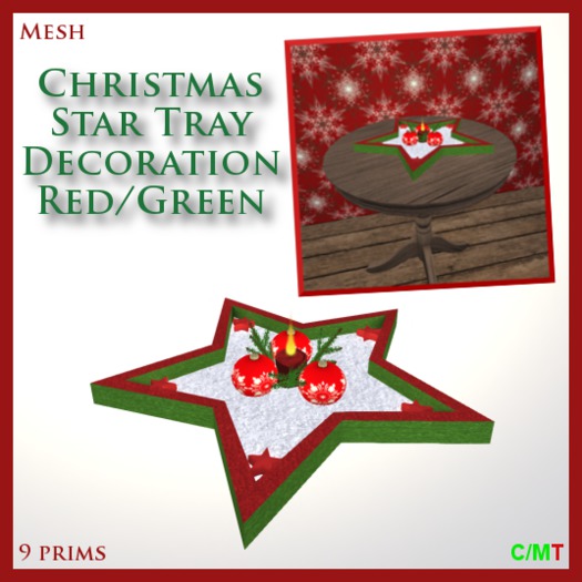 Second Life Marketplace - Christmas Star Tray Decoration - Red/Green (mesh)