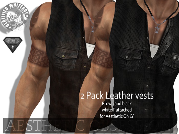 Second Life Marketplace - Authentic Aesthetic~2 pack leather vest over T
