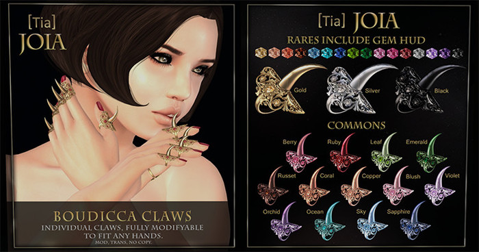 Second Life Marketplace - [Tia] Boudicca Claws - Ocean - COMMON (Boxed)