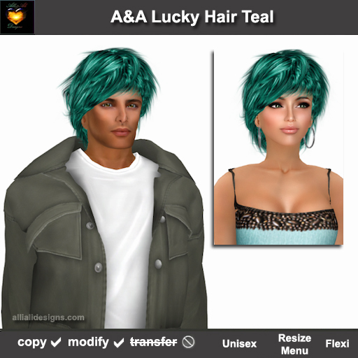 Second Life Marketplace - A&A Lucky Hair Teal (Special Color). Unisex ...