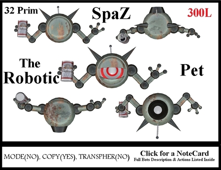 Second Life Marketplace - SpaZ The Drunken Robotic Pet ( Robot Bot Pet )