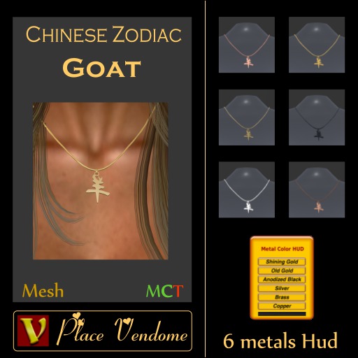 Second Life Marketplace - .:Place Vendome:. Chinese Zodiac Necklace - Goat