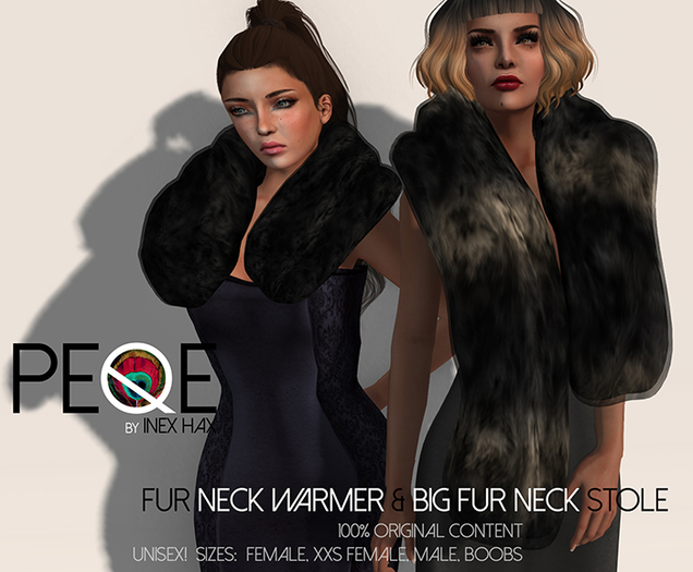 Second Life Marketplace - PEQE - Big Fur Neck Stole & Fur Neck Warmer_ DEMO