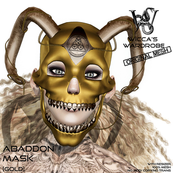 Second Life Marketplace - Wicca's Wardrobe - Abaddon Mask [Gold] [BOXED]
