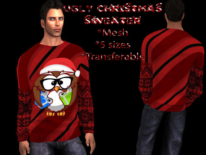 Second Life Marketplace - RS-Xmas Ugly Sweater Red Owl w/ Glasses