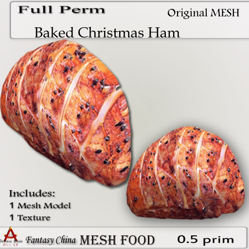 Second Life Marketplace - Ham - Full perm Mesh Baked Christmas Ham