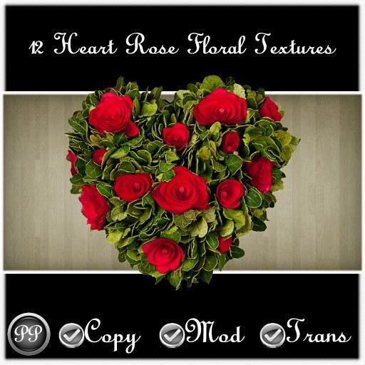 Second Life Marketplace - 12 Heart Rose Floral (Alpha Textures)
