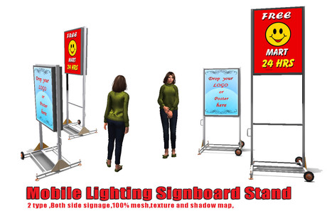 Second Life Marketplace - Outdoor Lighting Mobile Signboard Stand. 1 prim