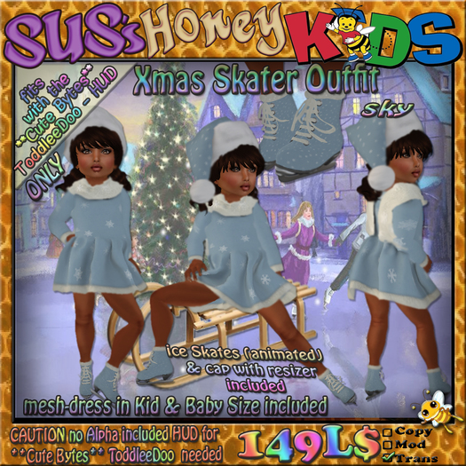 Second Life Marketplace - SUS HoneyKids XMas Skater Outfit sky