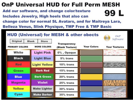 Second Life Marketplace - OnP Universal HUD Color Changer for full perm ...
