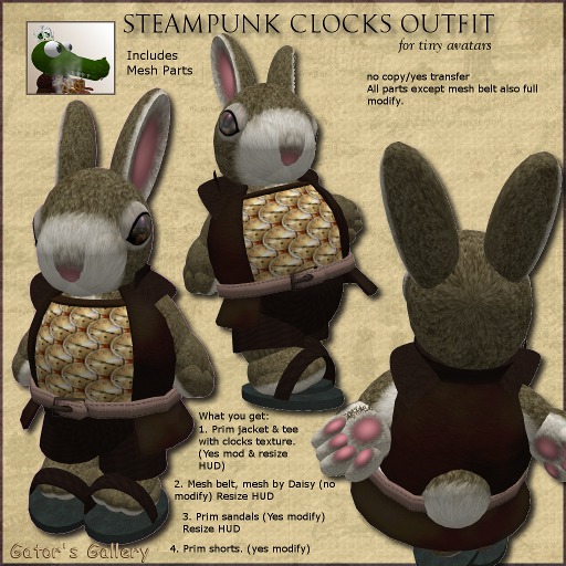 Second Life Marketplace - :GG: Steampunk Clocks Outfit for Tiny Avatars.