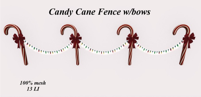 Second Life Marketplace - 10% Holiday Sale! O&E:: Candy Cane Fence w/bows