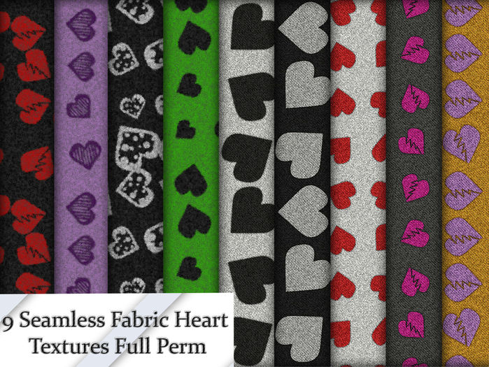 Second Life Marketplace - 9 Full Perm Seamless Fabric Heart Textures