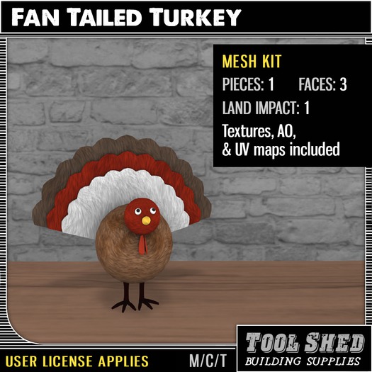 Second Life Marketplace - Tool Shed - Fan Tailed Turkey Mesh Kit