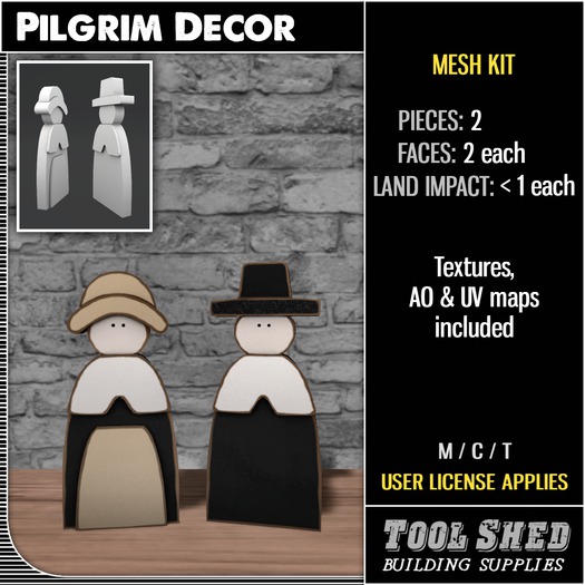Second Life Marketplace - Tool Shed - Pilgrim Decor Mesh Kit