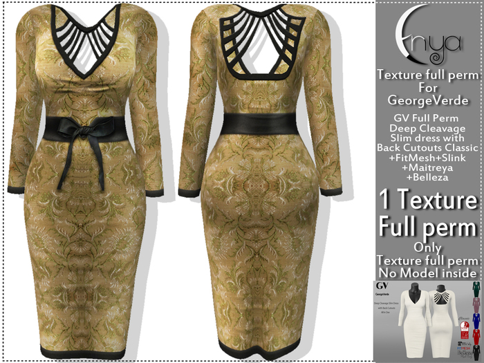 Second Life Marketplace - Enya-Texture-GV -Deep Cleavage Slim dress ...
