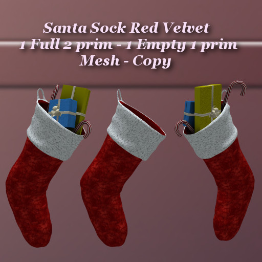 Second Life Marketplace - Santa Sock Red Velvet Full & Empty