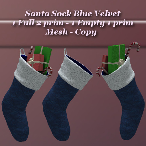 Second Life Marketplace - Santa Sock Blue Velvet Full & Empty