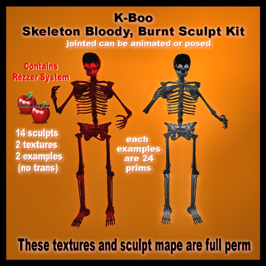 Second Life Marketplace - k-boo skeleton bloody, burnt sculpt kit