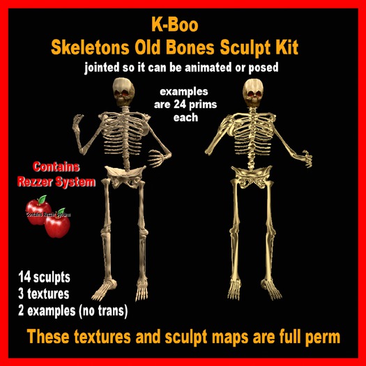 Second Life Marketplace - k-boo skeleton old bones sculpt kit