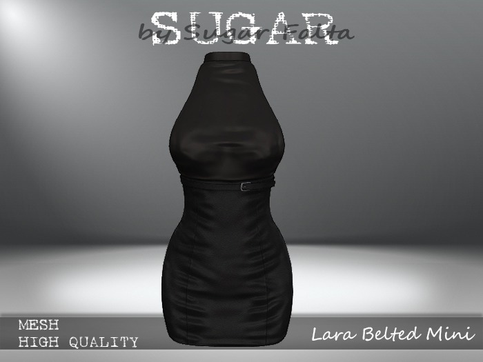 Second Life Marketplace - SUGAR - Lara Belted Dress - BLACK/BLACK