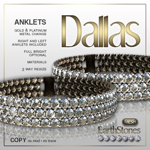 Second Life Marketplace - EarthStones Dallas Diamond Anklets
