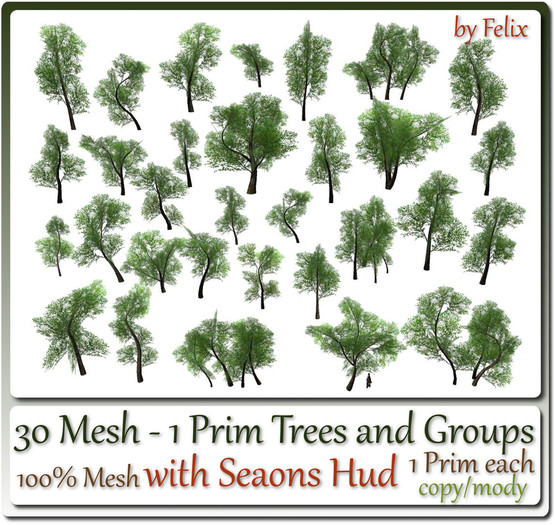Second Life Marketplace - 30 Mesh 1 Prim Trees and Groups with Seasons ...