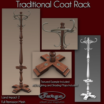 Second Life Marketplace - Traditional Coat Rack - Full Perm Mesh - Low ...