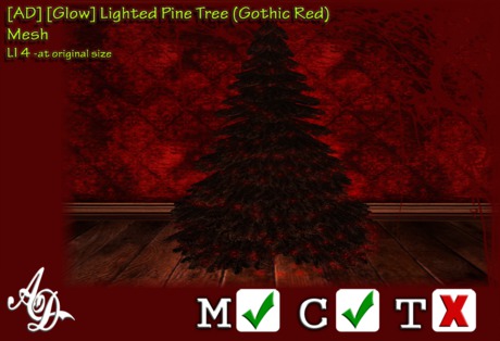 Second Life Marketplace - [AD] [Glow] Lighted Pine Tree (Gothic Red)