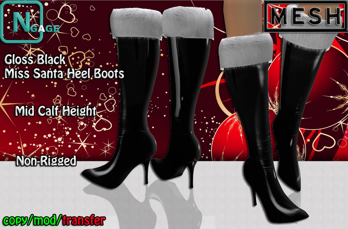 Second Life Marketplace - NGAGE Ms Santa Gloss Black Heel Boots