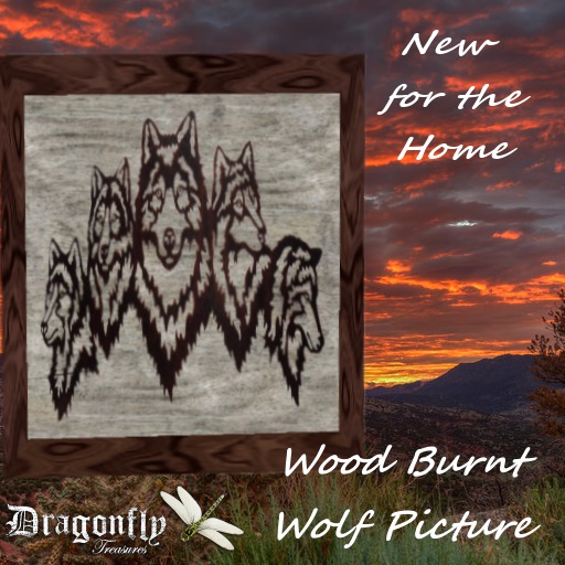 Second Life Marketplace - D~T - Wood Burnt Wolf Wall Hanging