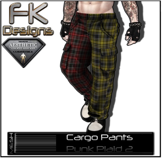 Second Life Marketplace - FK! - Cargo Pants - Punk Plaid v.2