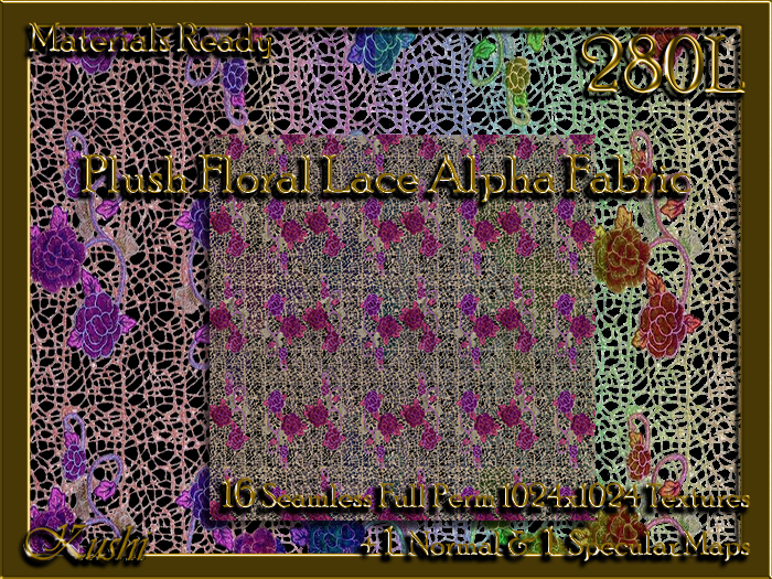 Second Life Marketplace - Plush Floral Lace ALPHA Fabric Seamless ...