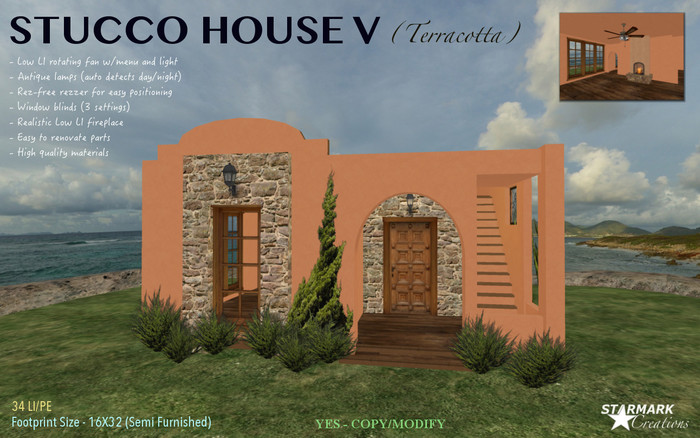 Second Life Marketplace - 34 LI/PE ONLY! for 16X32 PARCEL STUCCO HOUSE ...