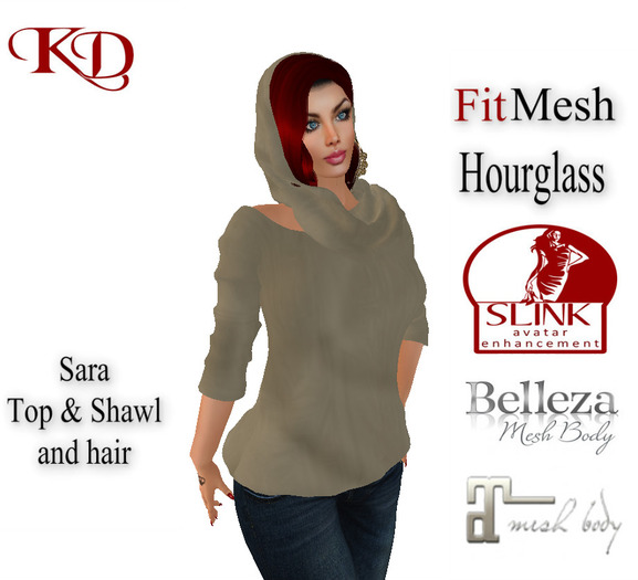Second Life Marketplace - SARA TOP & SHAWL BEIGE