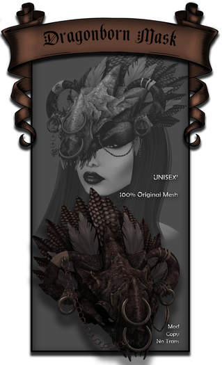 Second Life Marketplace - :(SH): Dragonborn Mask - Dark Brown mesh