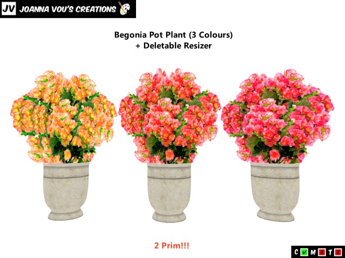 Second Life Marketplace - ::JV::Begonia Pot Plants (3 Colours)